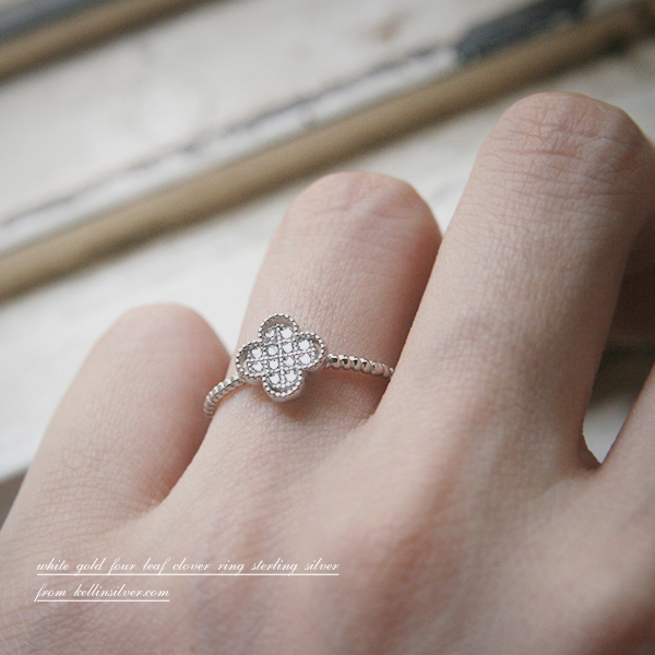 Sterling Silver Clover Ring White Gold on Luulla